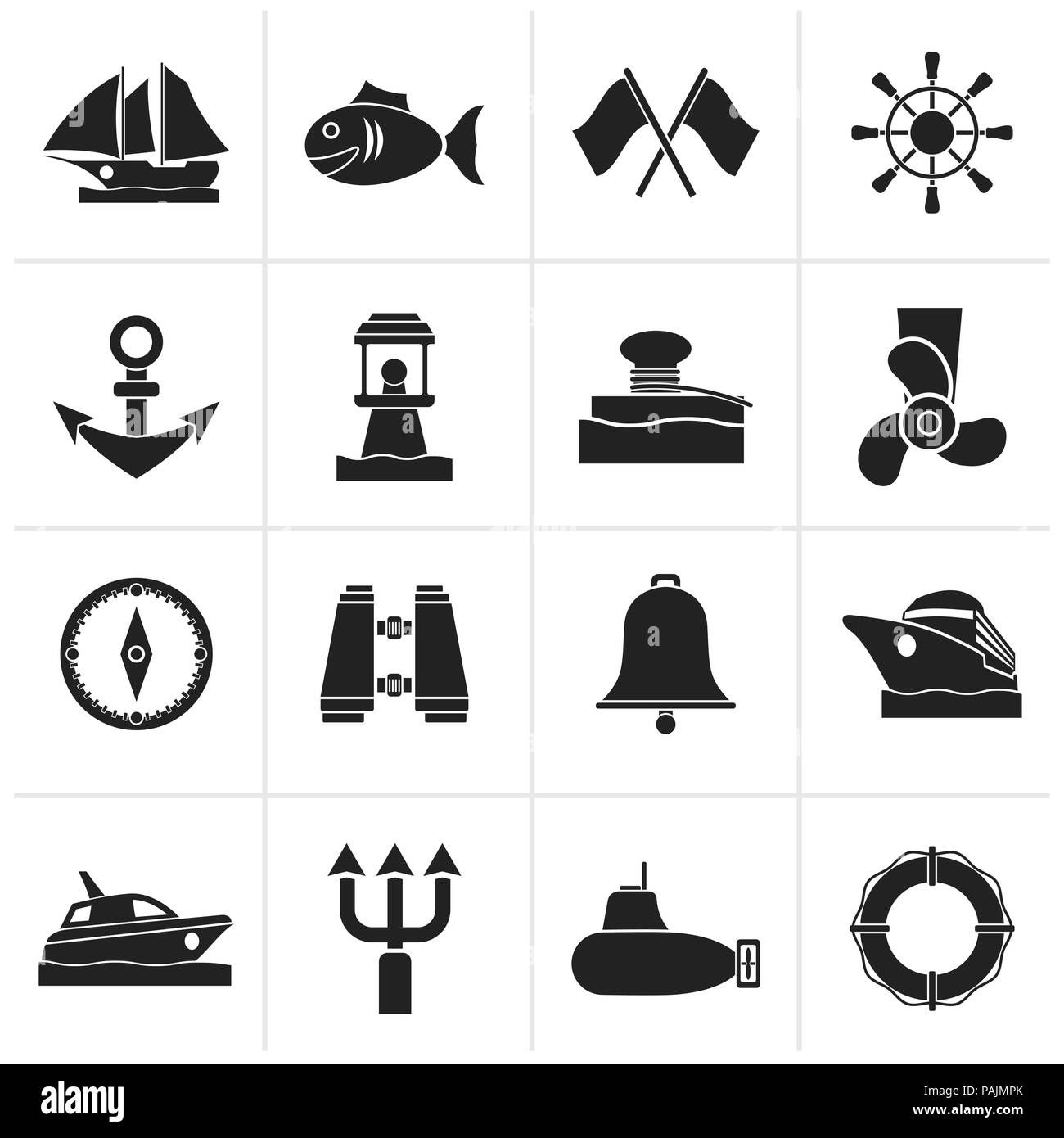 Black Marine, sea and nautical icons - vector icon set Stock Vector ...