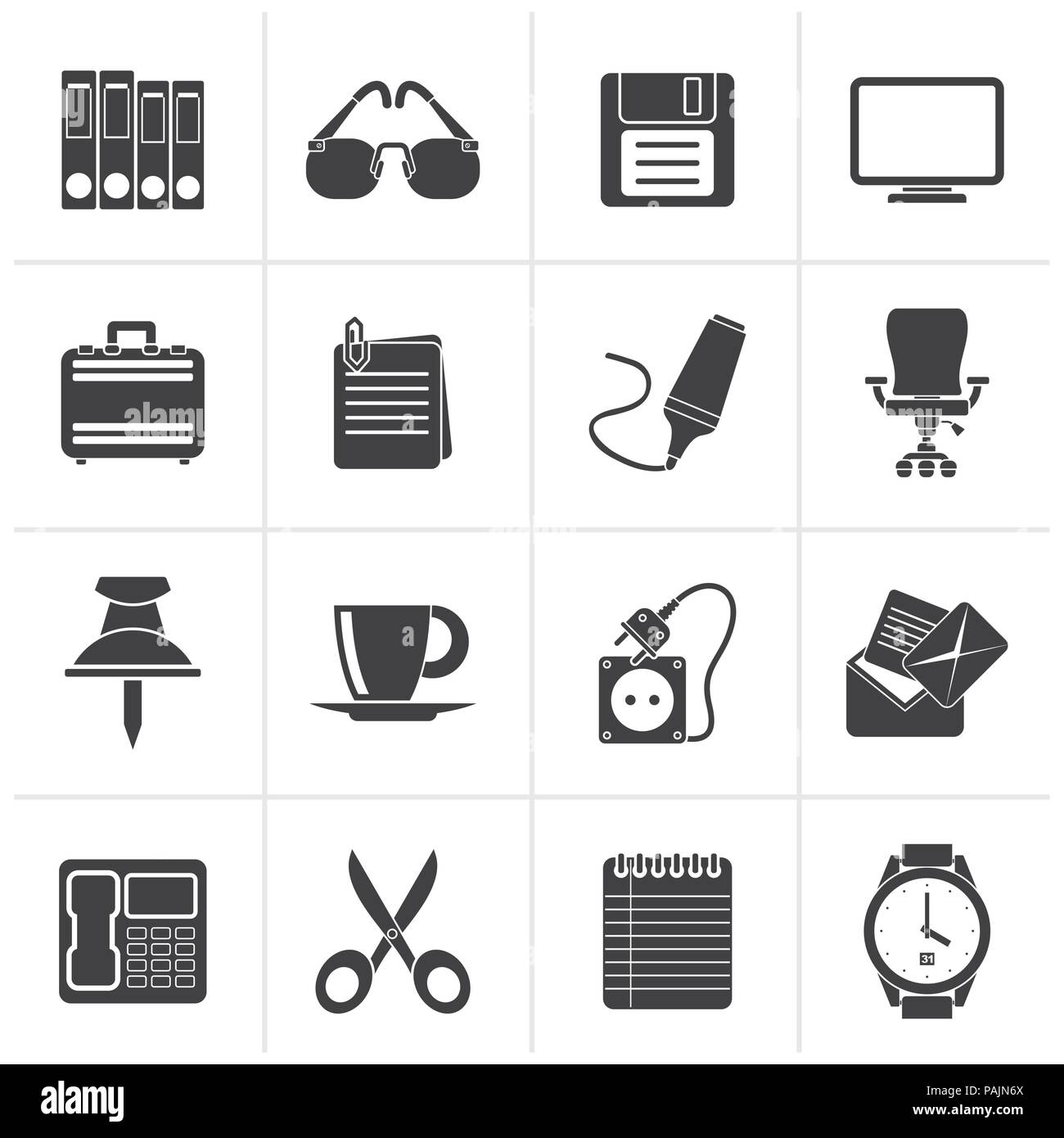 Office icons coffee black set hi-res stock photography and images - Alamy