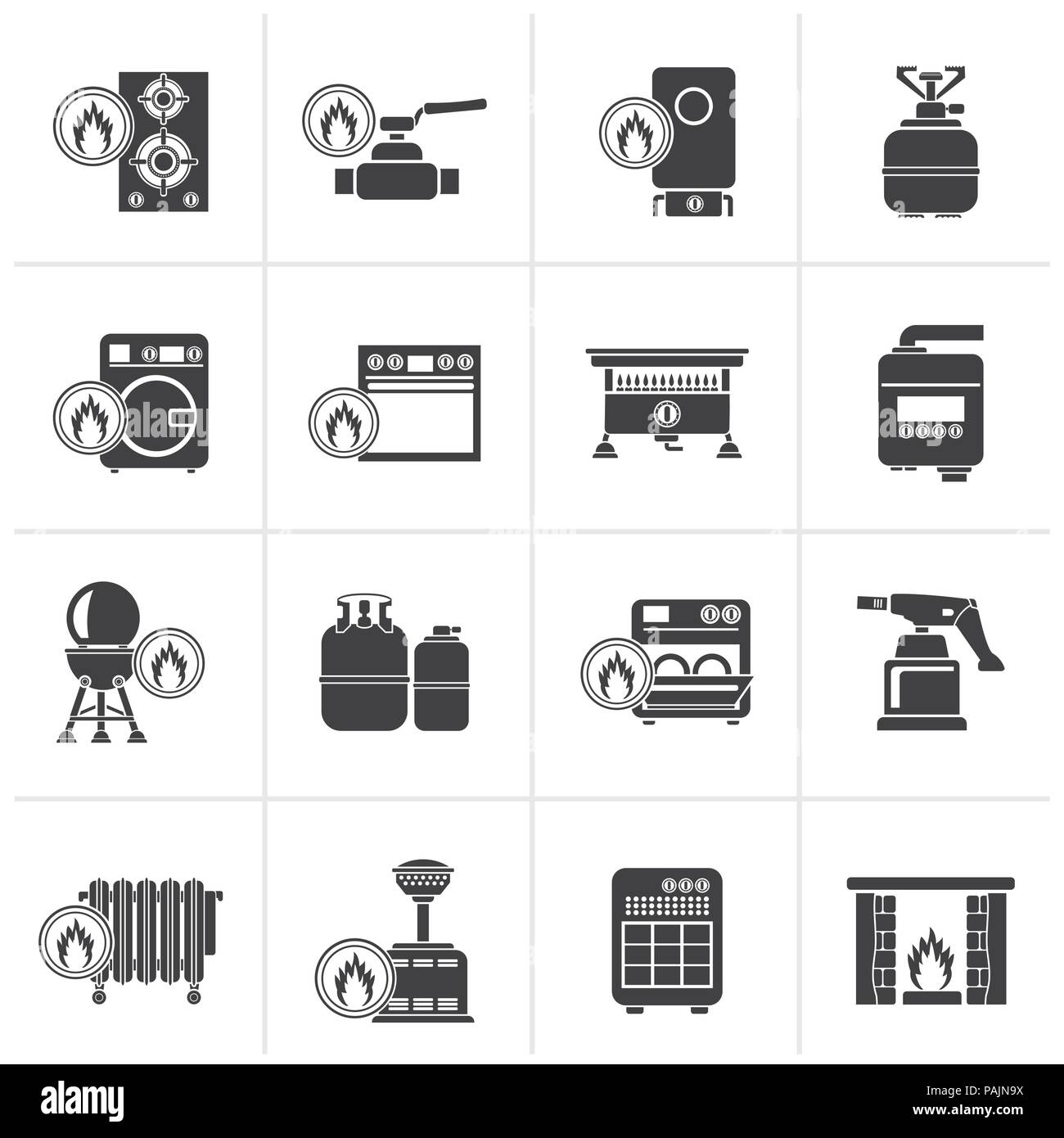 Black Household Gas Appliances icons - vector icon set Stock Vector ...