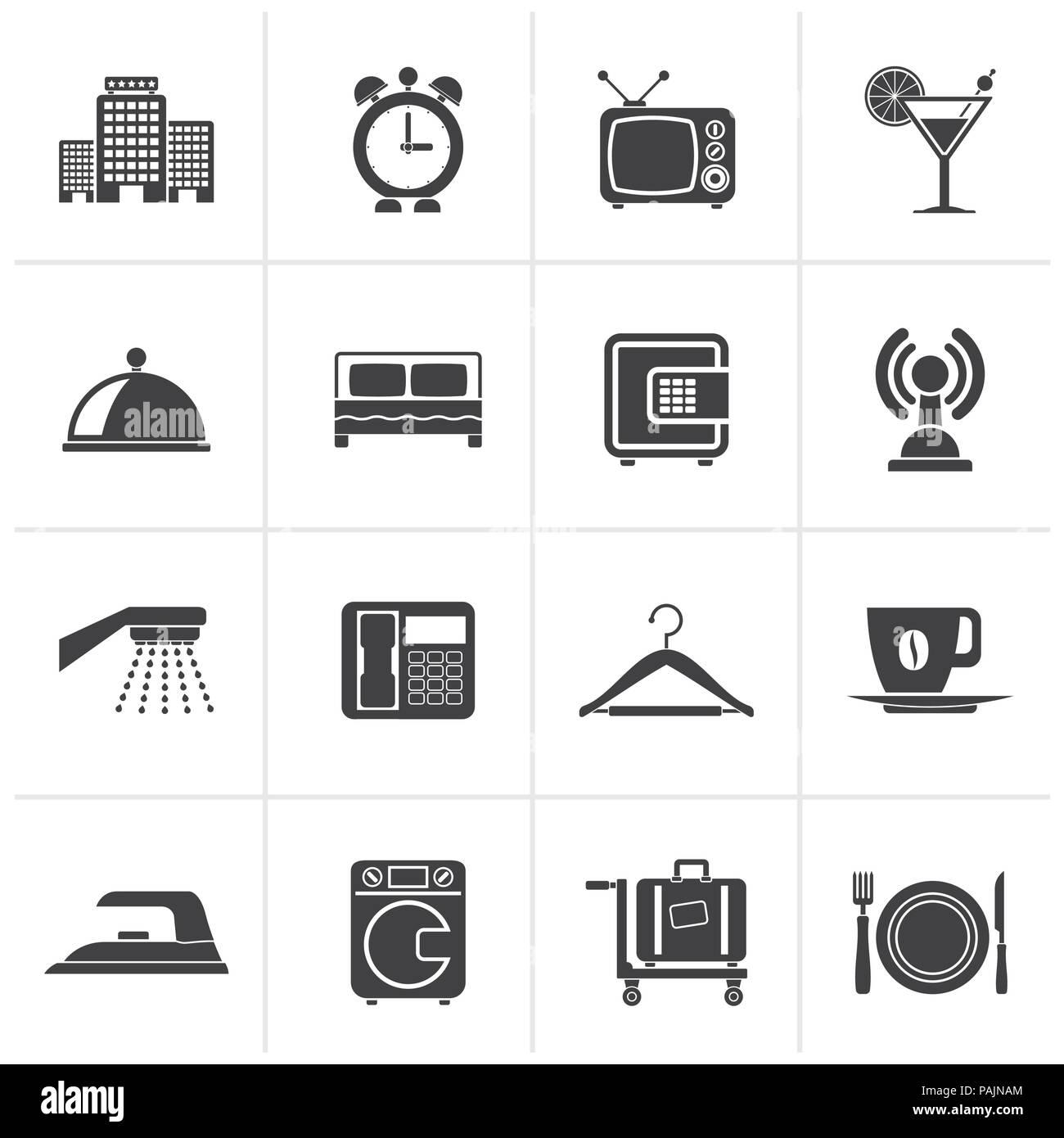 Black Hotel, motel and travel icons - vector icon set Stock Vector ...