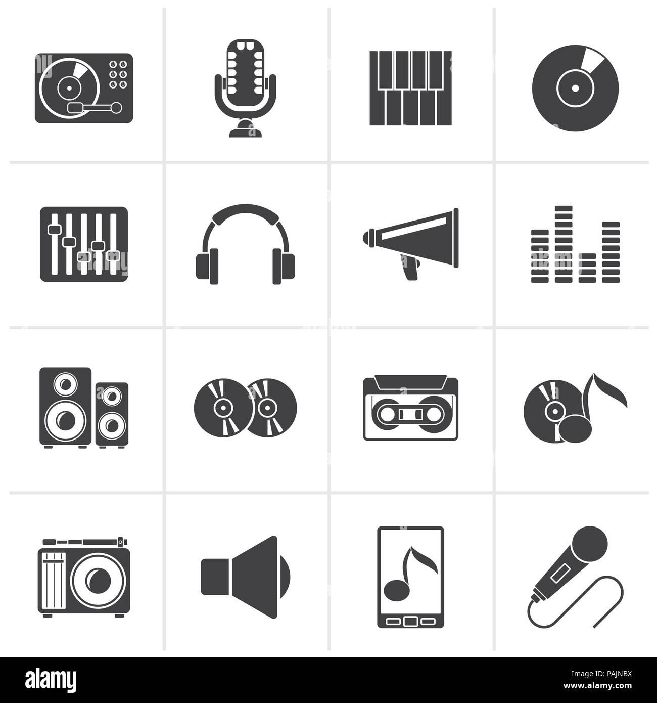 Black Music and audio equipment icons - vector icon set Stock Vector ...