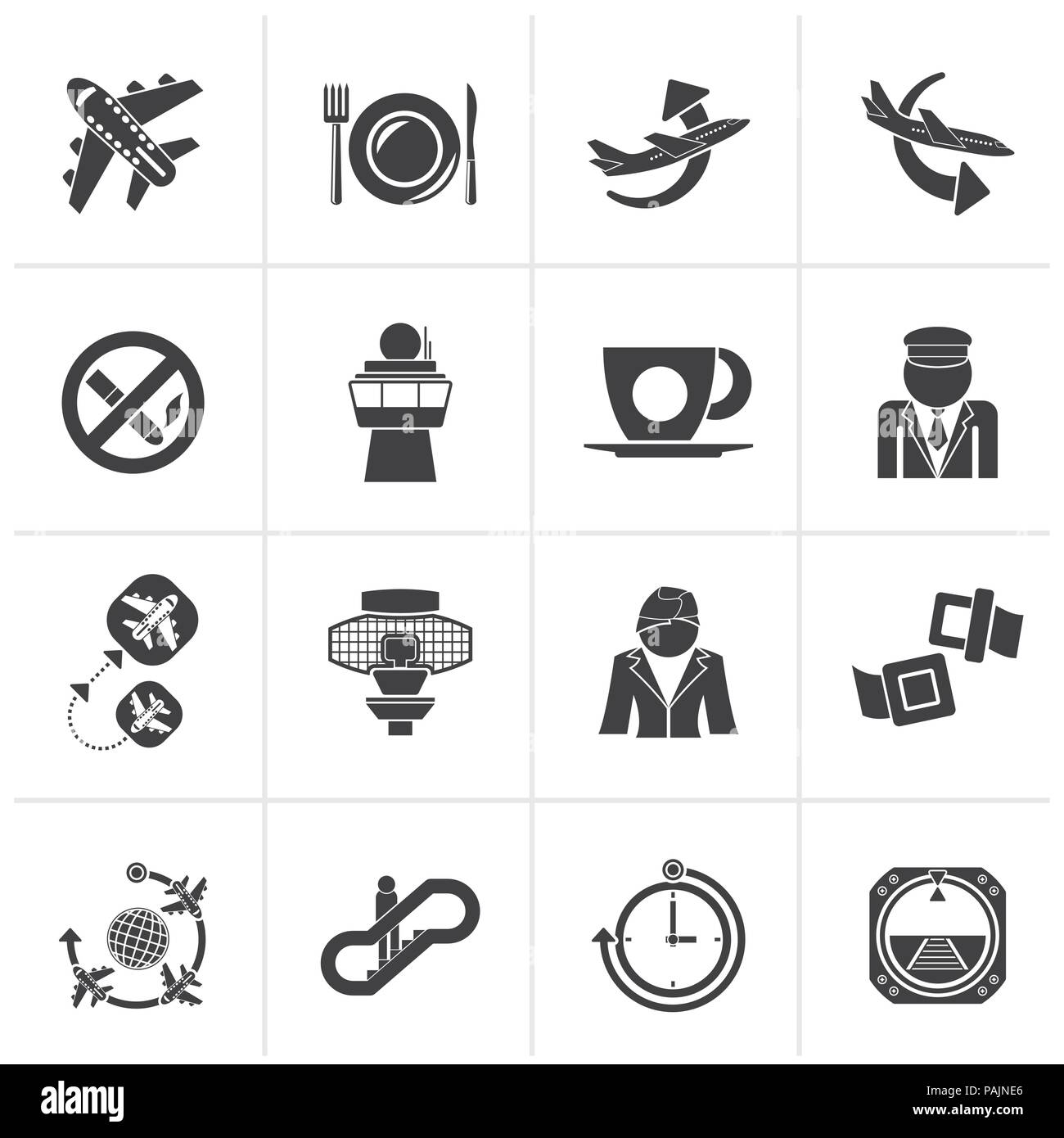 Black Aircraft, airport and Plane Icons - vector icon set Stock Vector ...