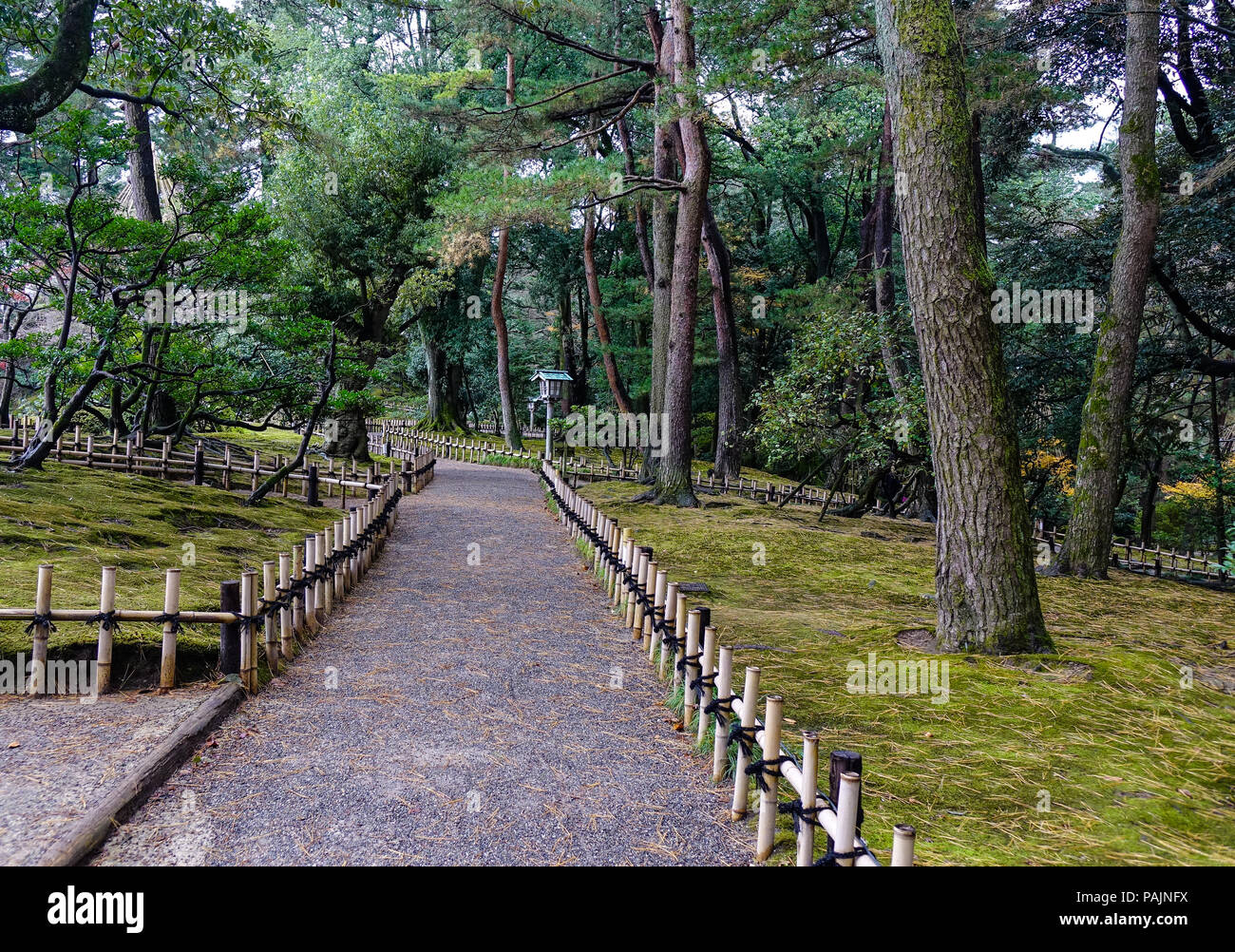 Walking road at Kenrokuen Garden in Kanazawa, Japan. Kenrokuen is one ...