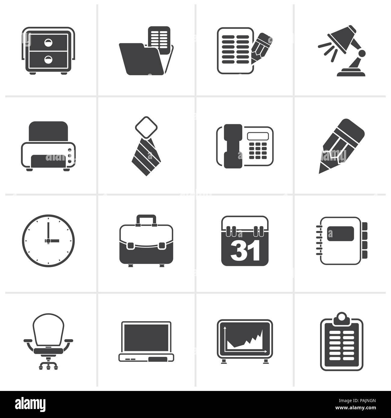 Black Business and office equipment icons - vector icon set Stock ...