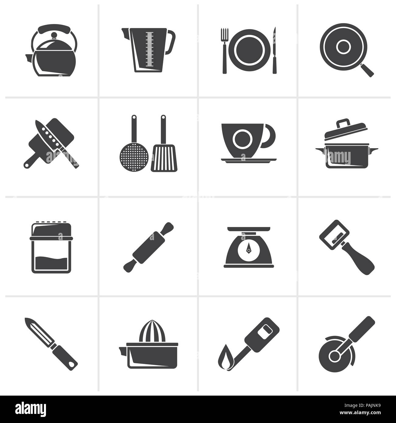 Black kitchen gadgets and equipment icons - vector icon set Stock ...