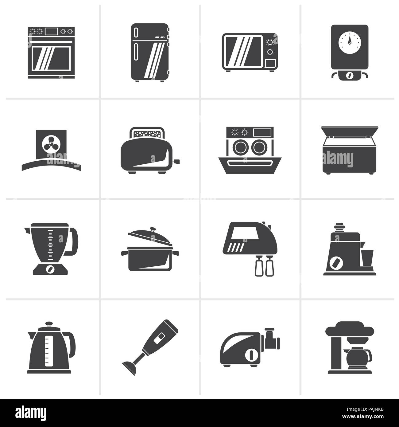 Black kitchen appliances and equipment icons - vector icon set Stock ...