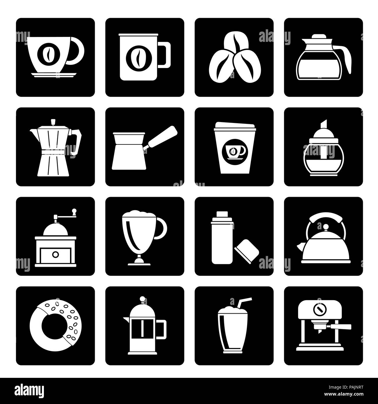 Black different types of coffee industry icons- vector icon set Stock ...