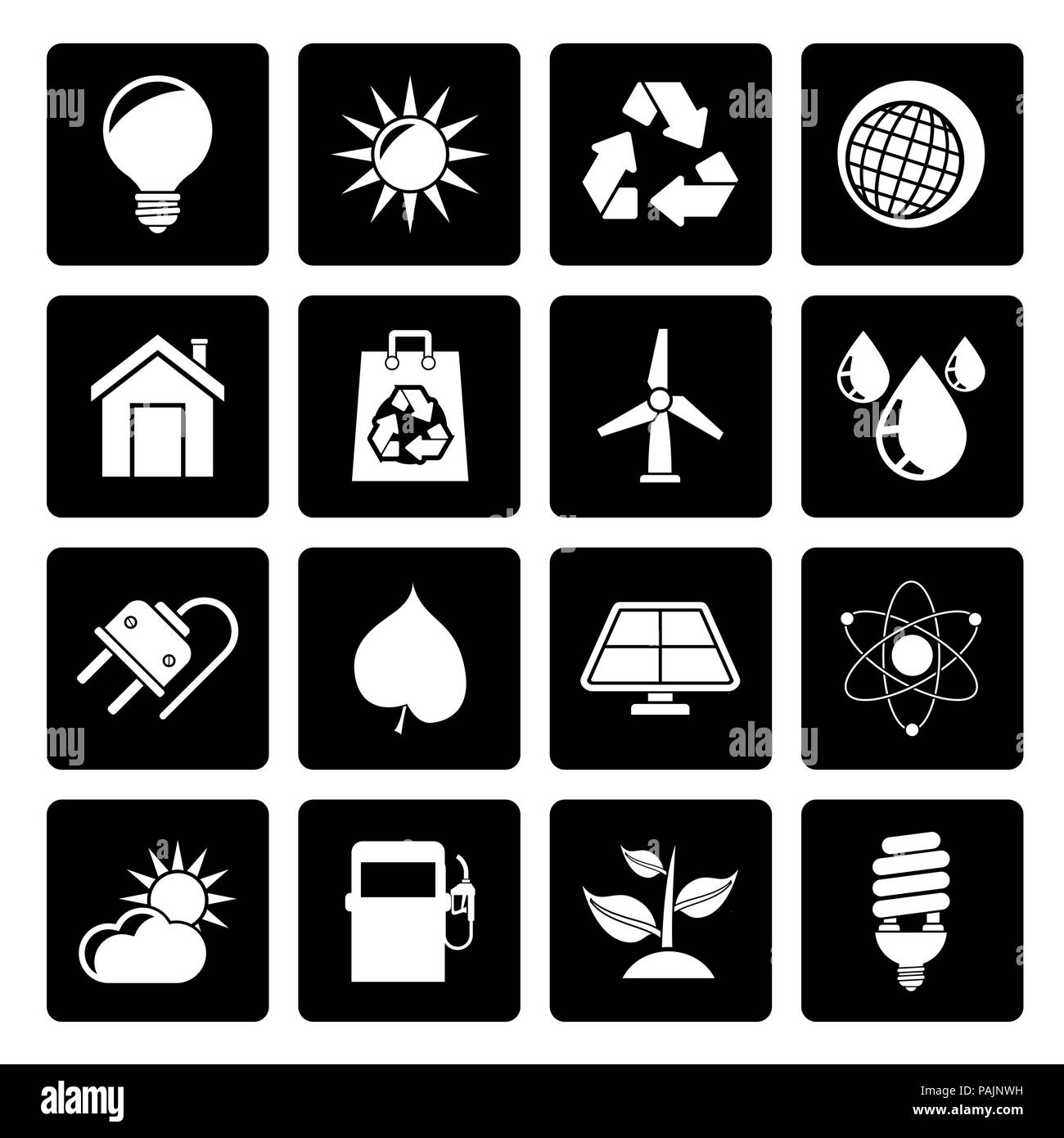 Black Ecology, nature and environment Icons -vector icon set Stock ...