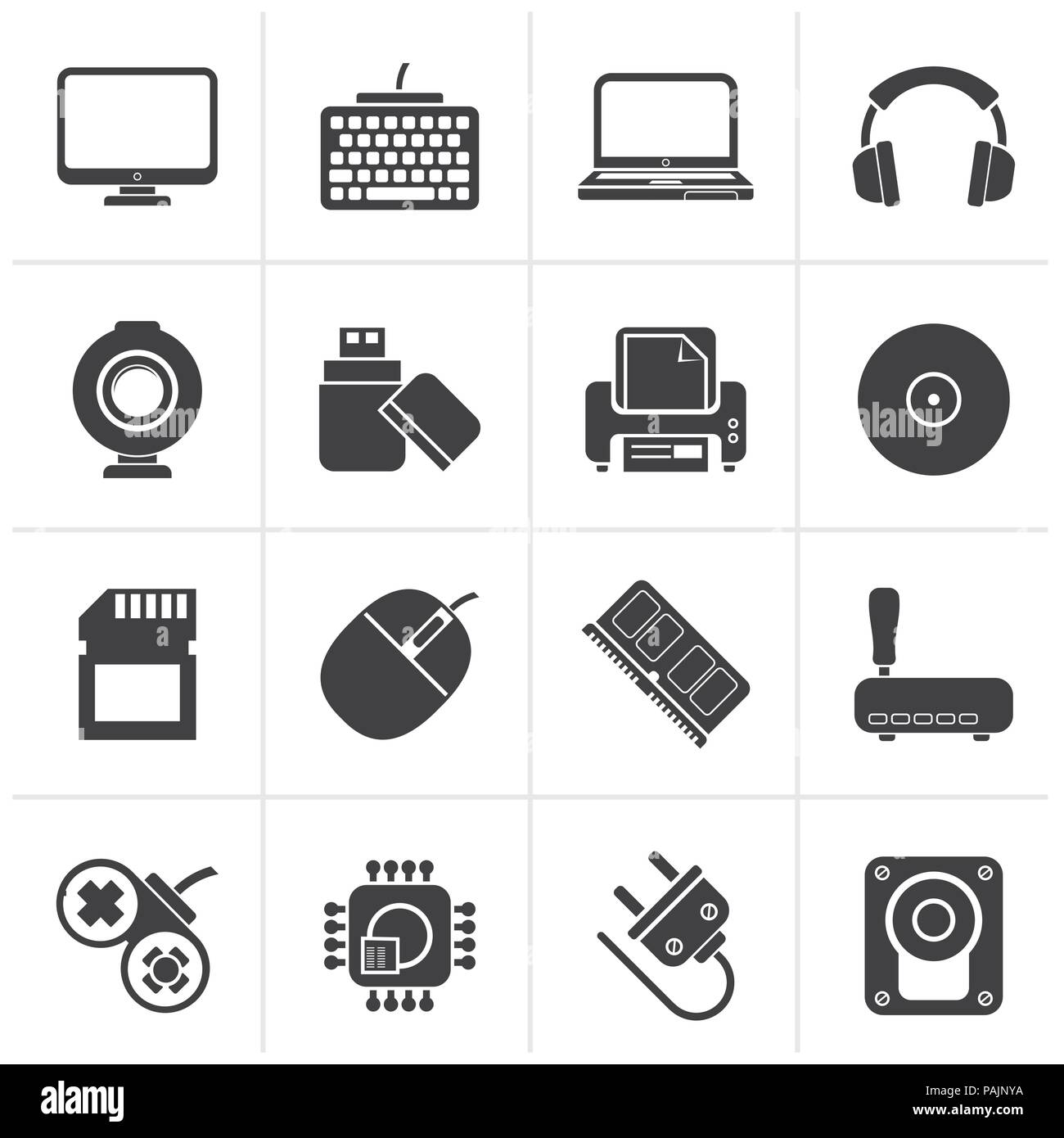 Black Computer peripherals and accessories icons - vector icon set ...