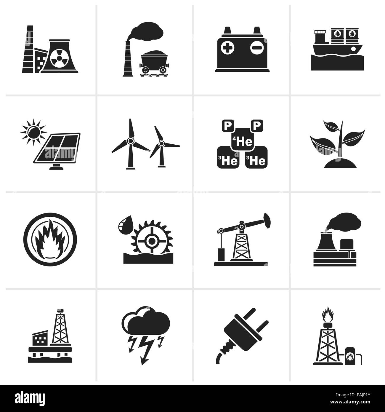 Black Electricity and Energy source icons - vector icon set Stock ...