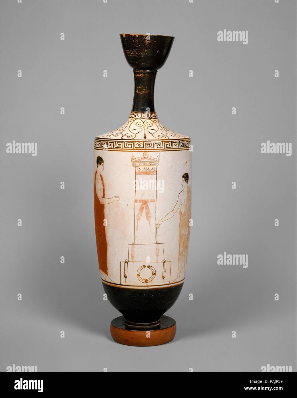 Terracotta lekythos (oil flask). Culture: Greek, Attic. Dimensions: H ...