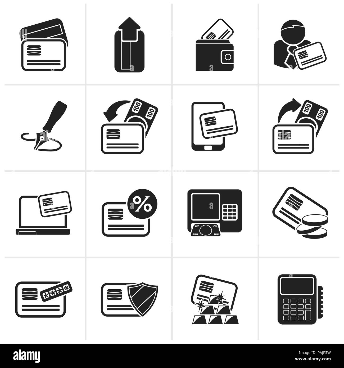 Black credit card, POS terminal and ATM icons - vector icon set Stock ...