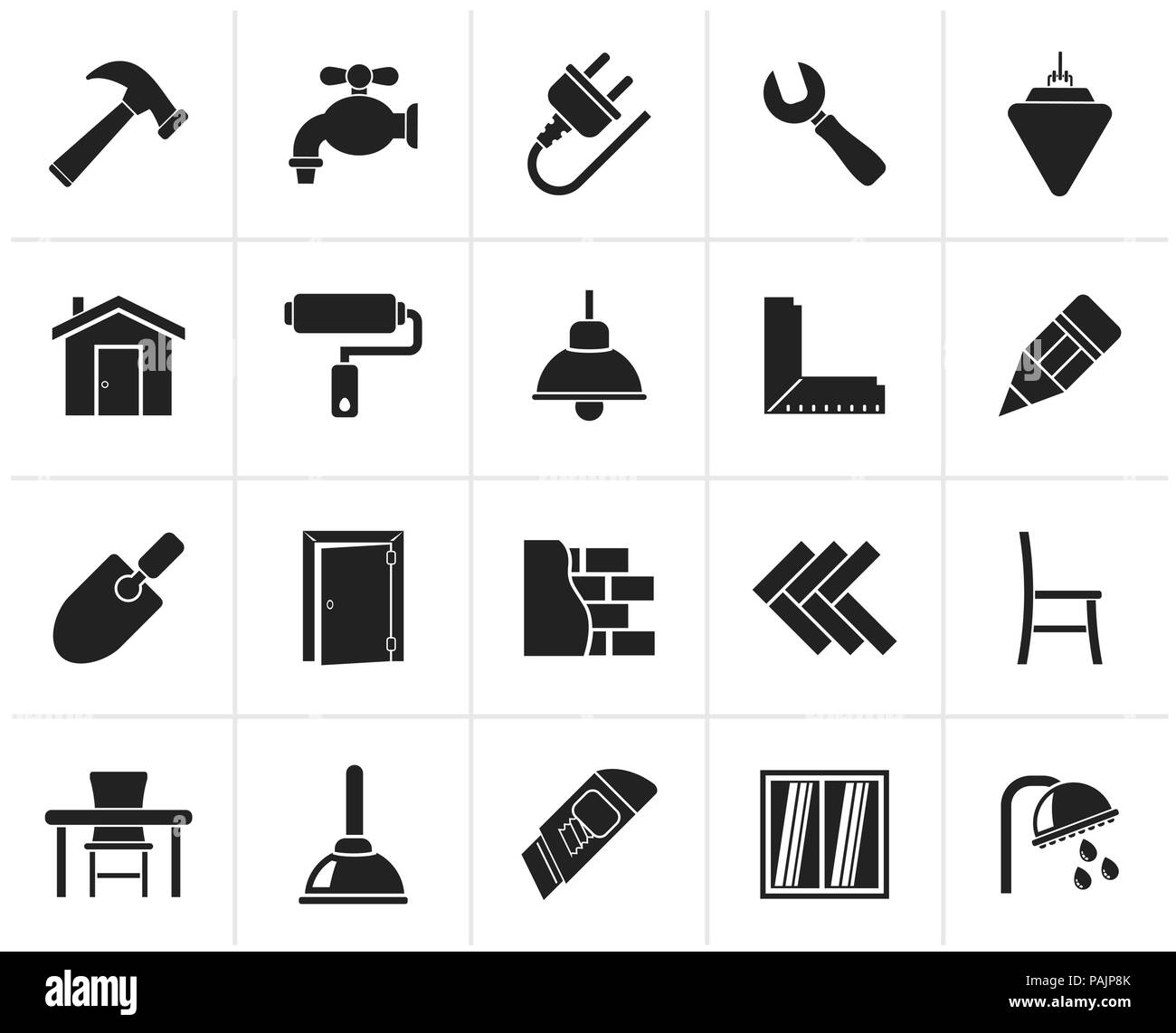 Black Building and home renovation icons - vector icon set Stock Vector ...