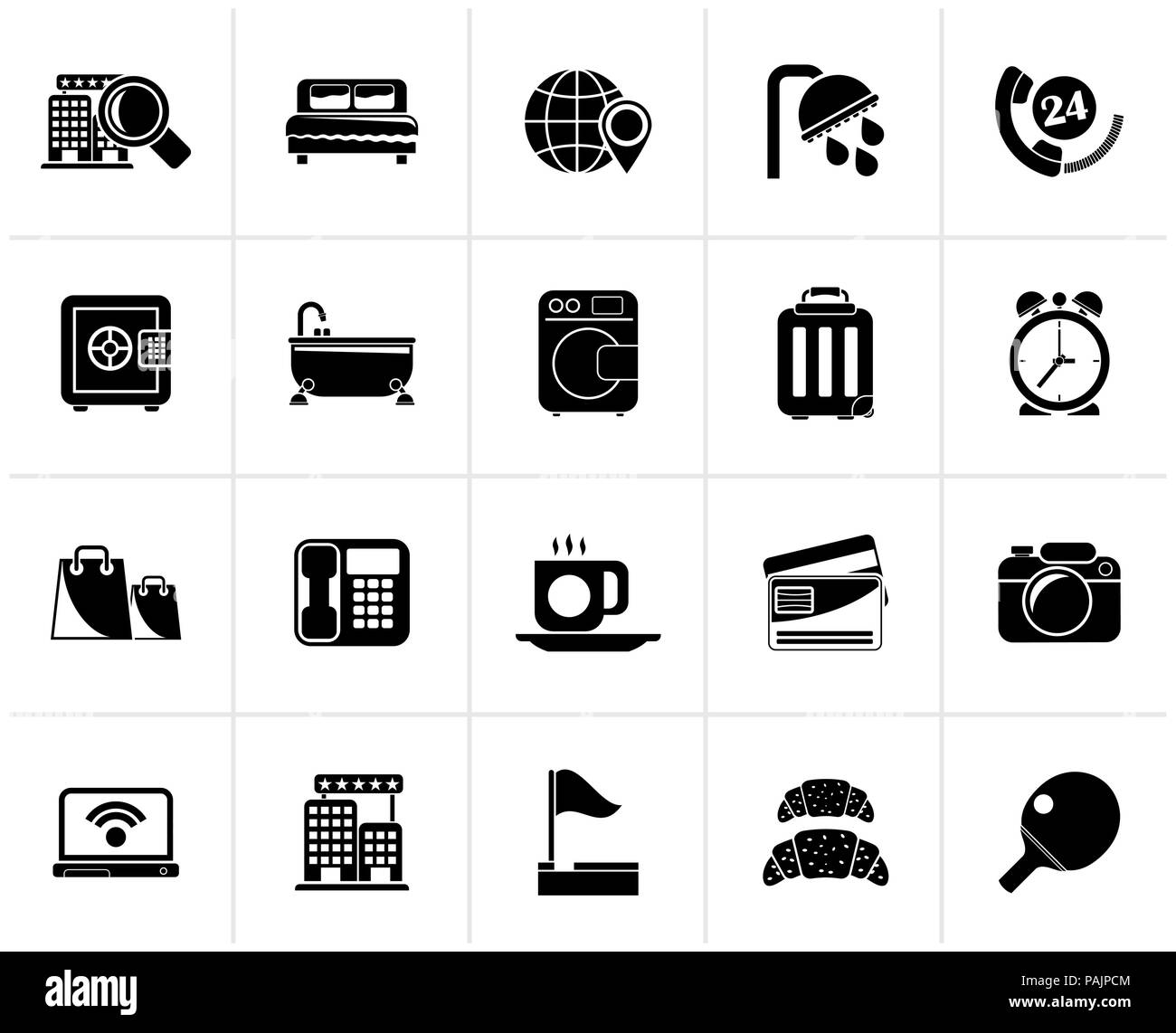 Black Hotel and motel services icons 1- vector icon set Stock Vector ...