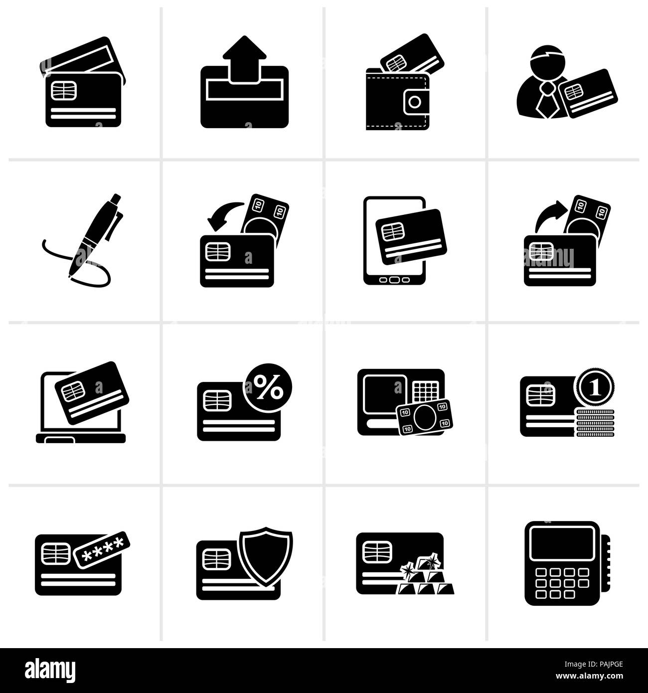 Black credit card, POS terminal and ATM icons - vector icon set Stock ...