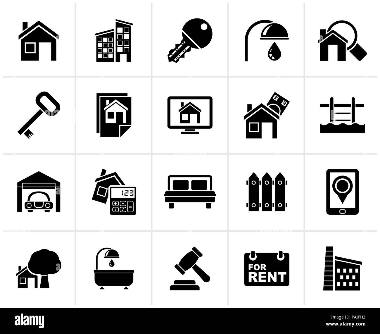 Black Real Estate business Icons - Vector Icon Set Stock Vector Image ...