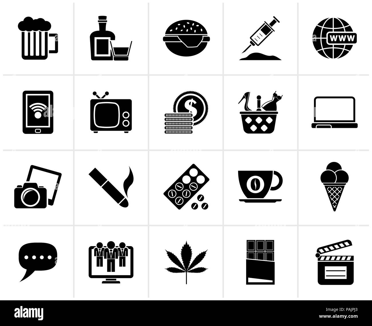 Black different types of Addictions icons - vector icon set Stock ...