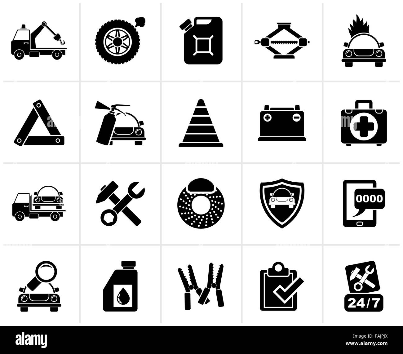 Black Roadside Assistance and tow icons - vector icon set Stock Vector ...
