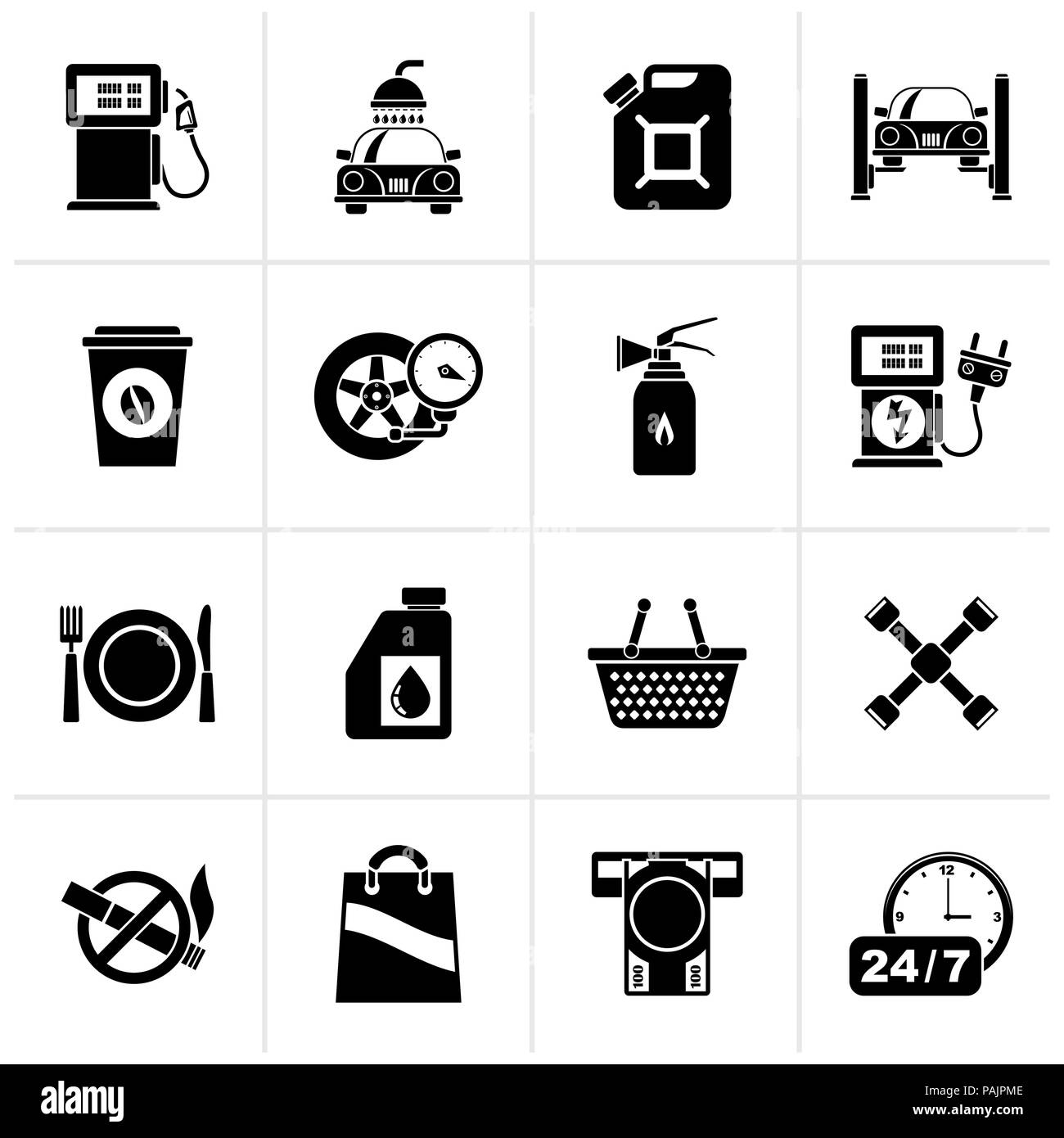 Black Gas Station Services Icons - vector icon set Stock Vector Image ...
