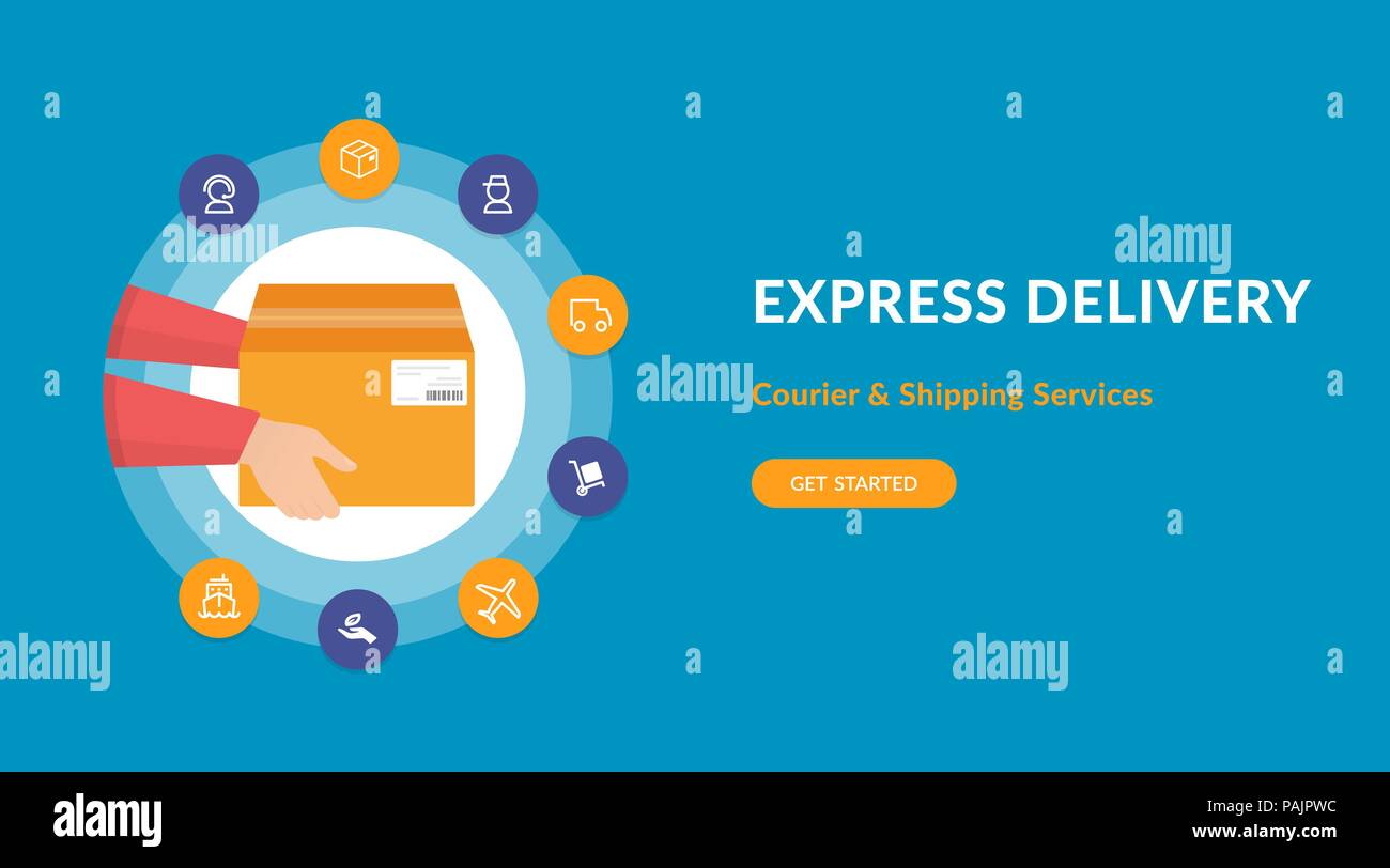 Express delivery service and fast shipping a cardboard box Stock Vector ...