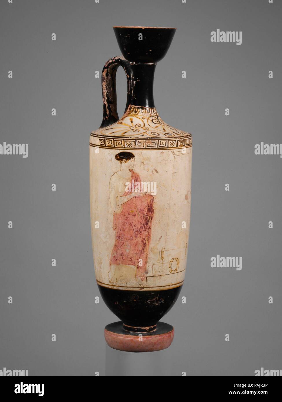 Terracotta lekythos (oil flask). Culture: Greek, Attic. Dimensions: H ...