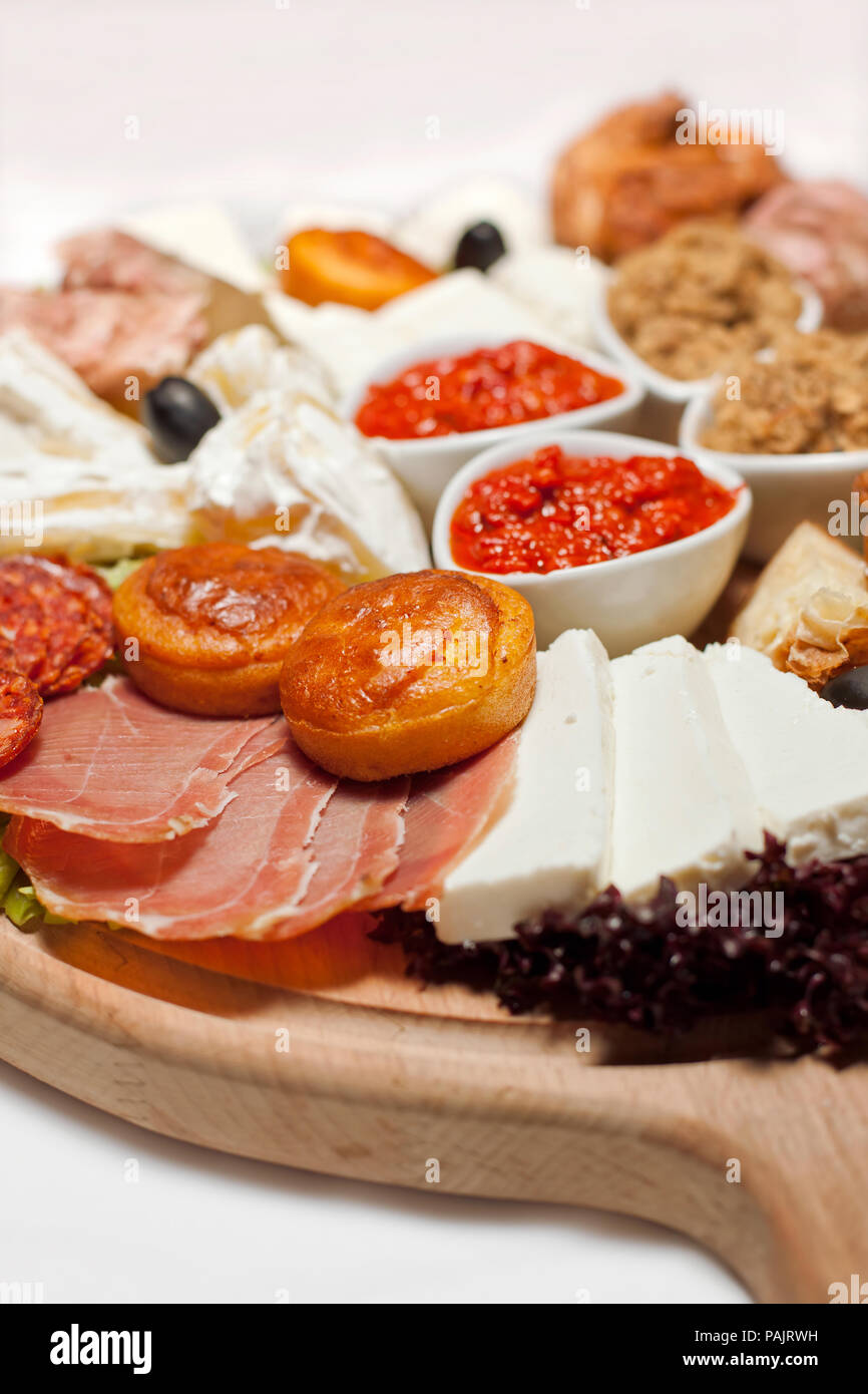 Serbian cheese and meat appetizer plate includes homemade white cheese ...