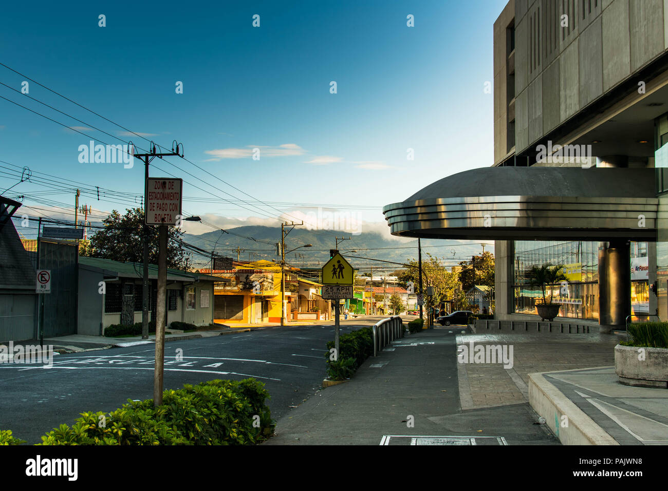 San Jose, Costa Rica. February 18, 2018. An empty street in the early ...