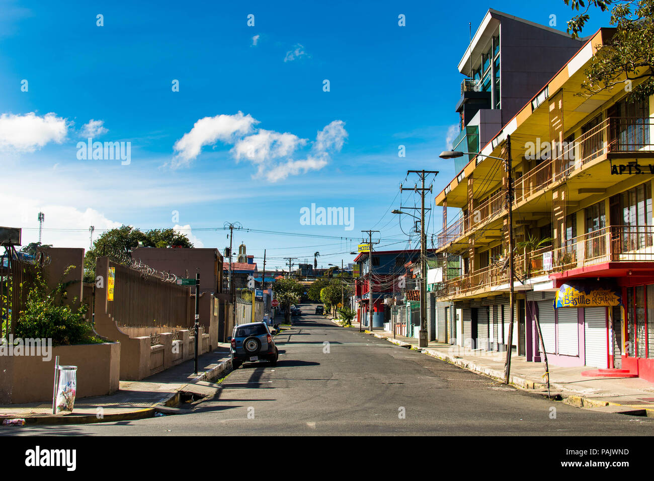 San Jose, Costa Rica. February 18, 2018. An empty street in the early ...