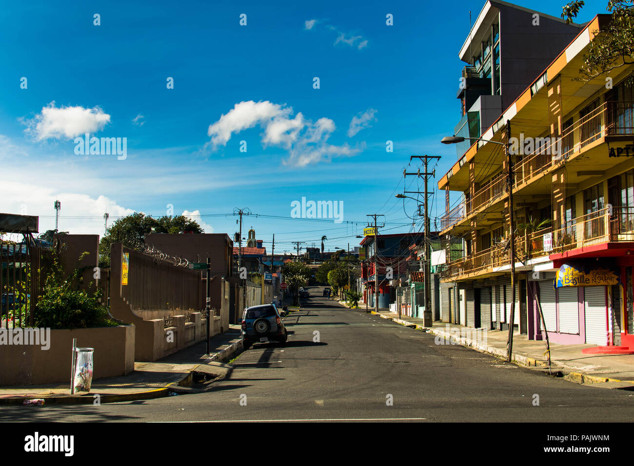 San Jose, Costa Rica. February 18, 2018. An empty street in the early ...