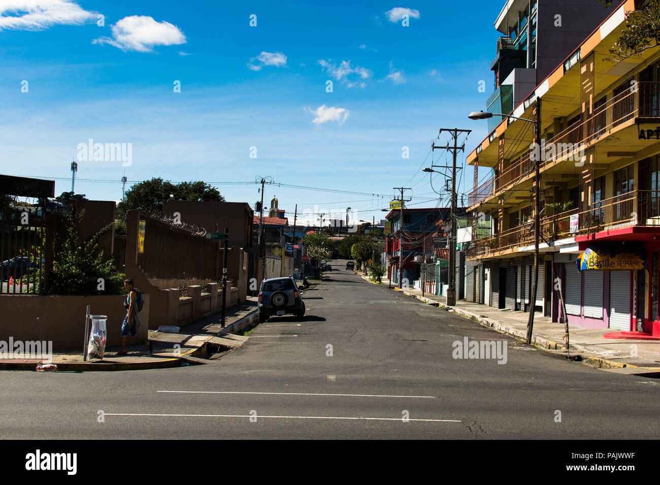San Jose, Costa Rica. February 18, 2018. The main street begins to fill ...