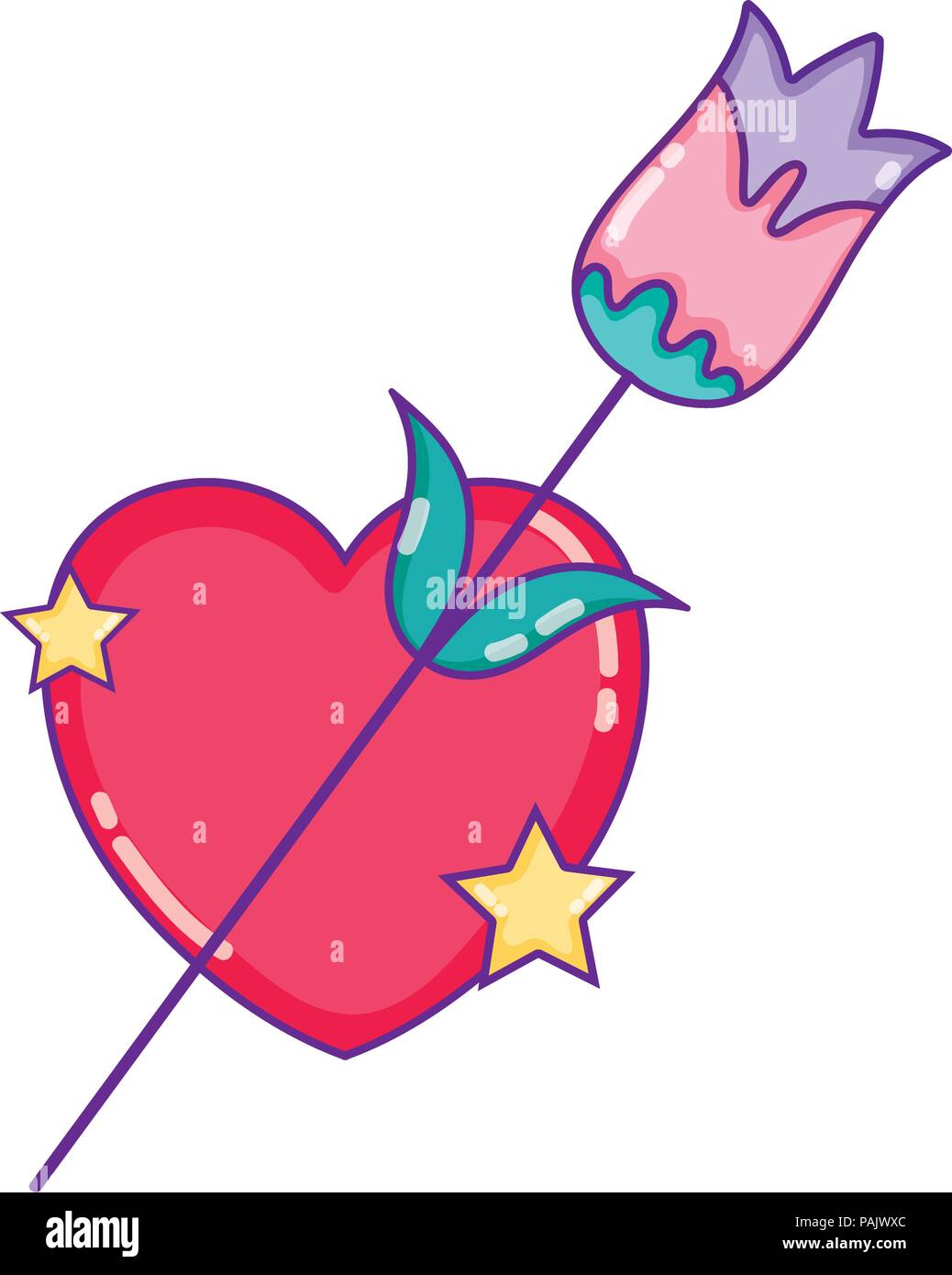 cute heart with beauty rose and stars Stock Vector Image & Art - Alamy