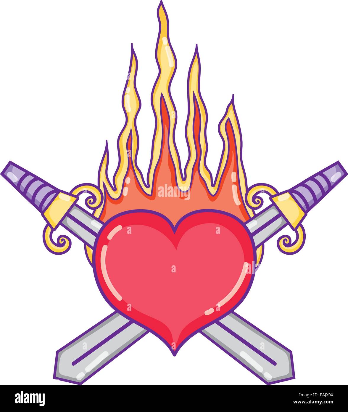 swords weapon inside heart with passion fire Stock Vector Image & Art ...