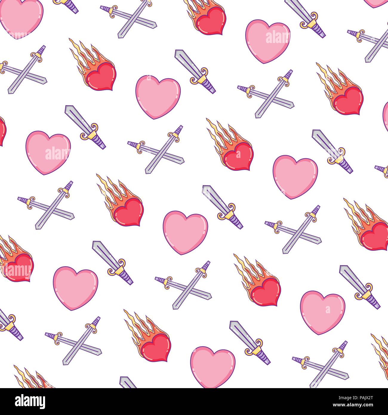 hearts and passion fire with swords background Stock Vector Image & Art ...