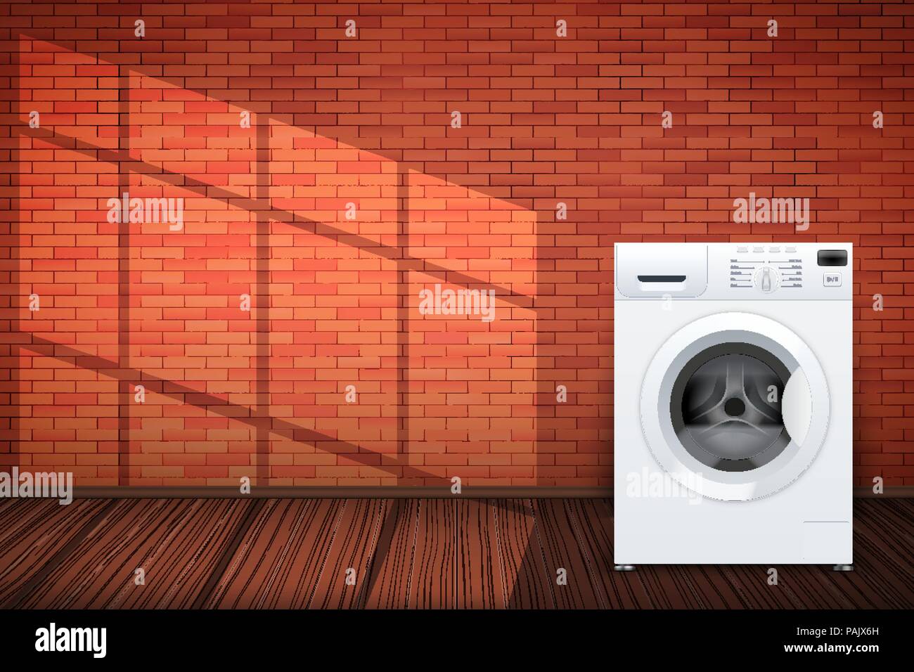 Laundry room of brick wall and washing machine Stock Vector Image & Art ...