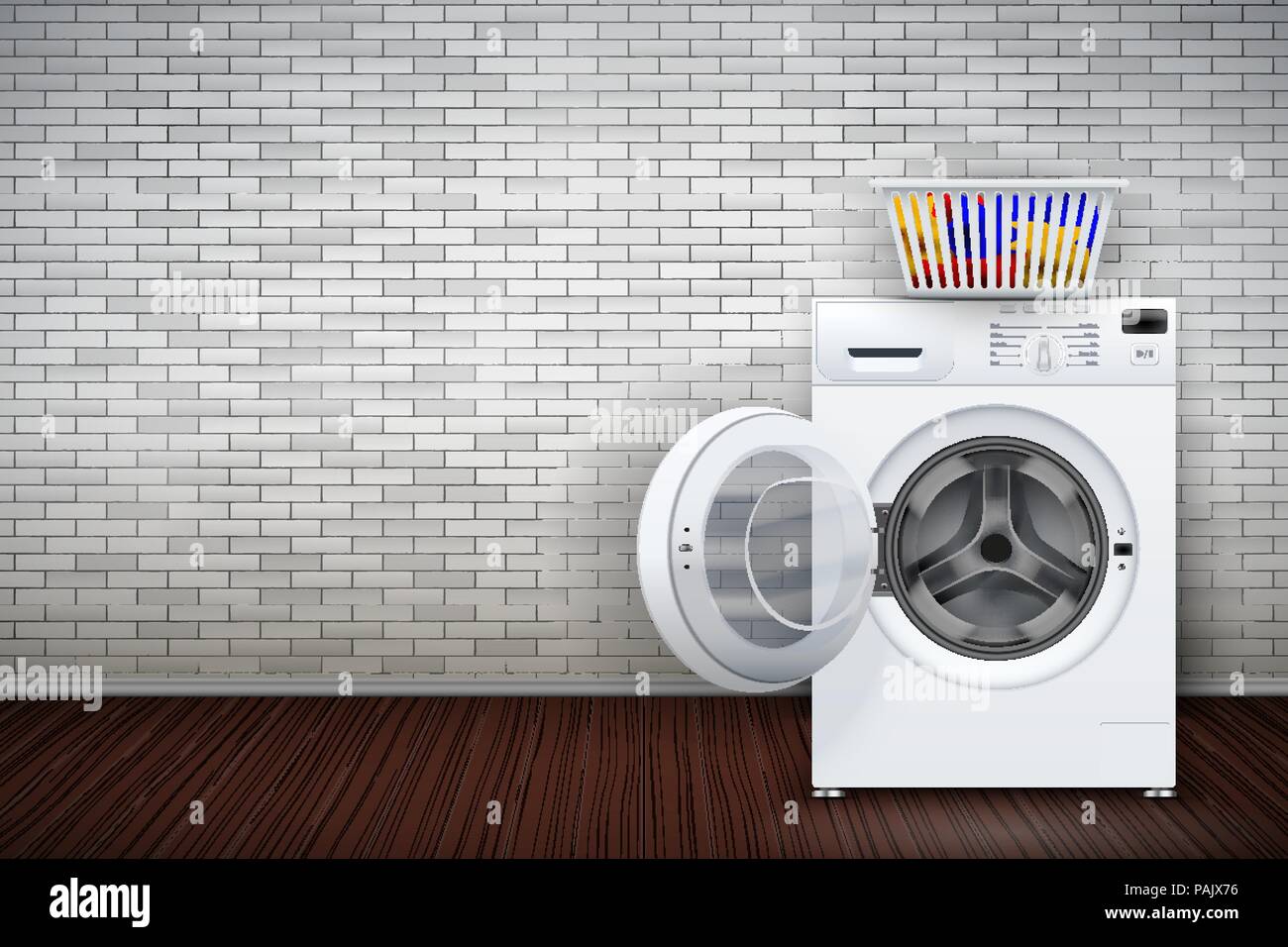 Laundry room of brick wall and washing machine Stock Vector Image & Art ...