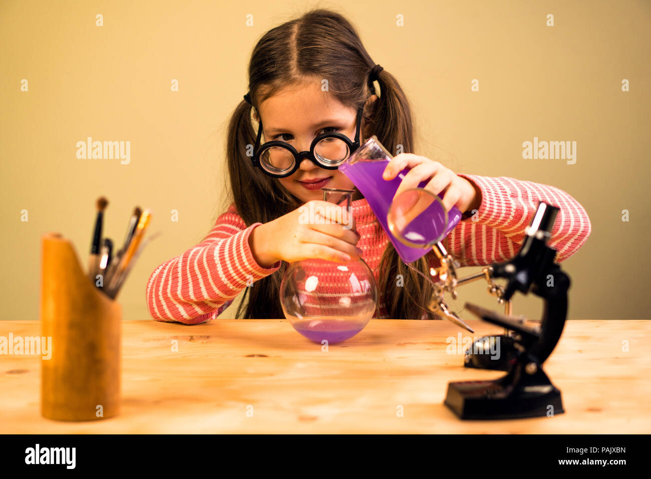 Little Girl Processing Chemical Homework Experiment with Chemical ...