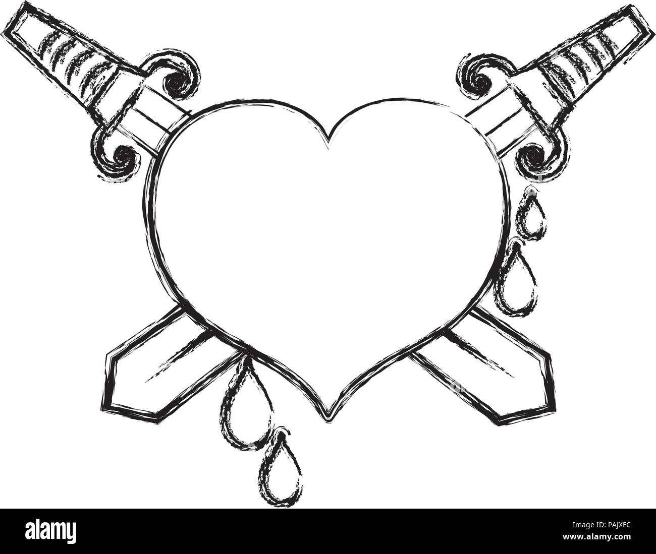grunge swords weapon inside heart and blood drops Stock Vector Image ...