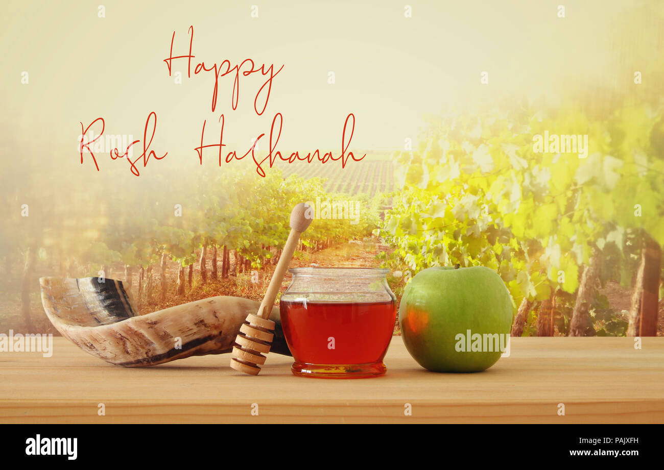 Rosh hashanah (jewish New Year holiday) concept. Traditional symbols ...
