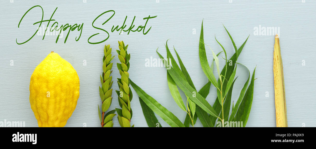Jewish festival of Sukkot. Traditional symbols (The four species ...