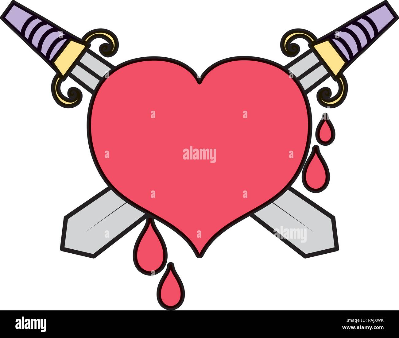 color swords weapon inside heart and blood drops Stock Vector Image ...