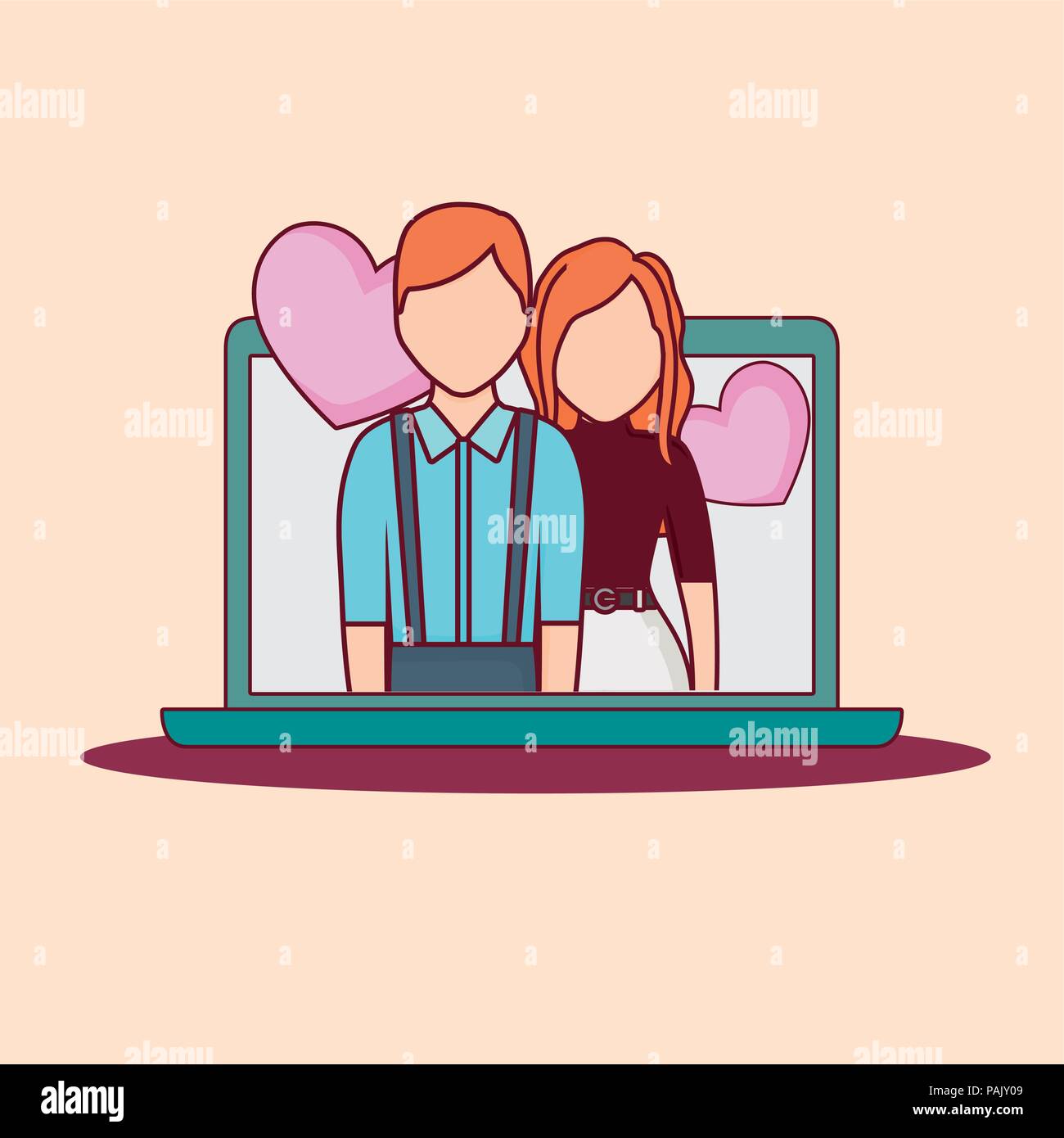 Couple using computer screen Stock Vector Images - Alamy