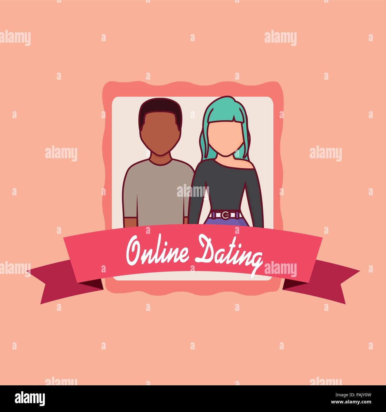 online dating emblem with avatar couple over background, colorful ...