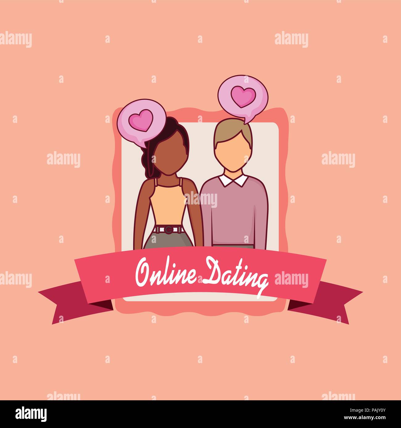 online dating emblem with avatar couple over background, colorful ...