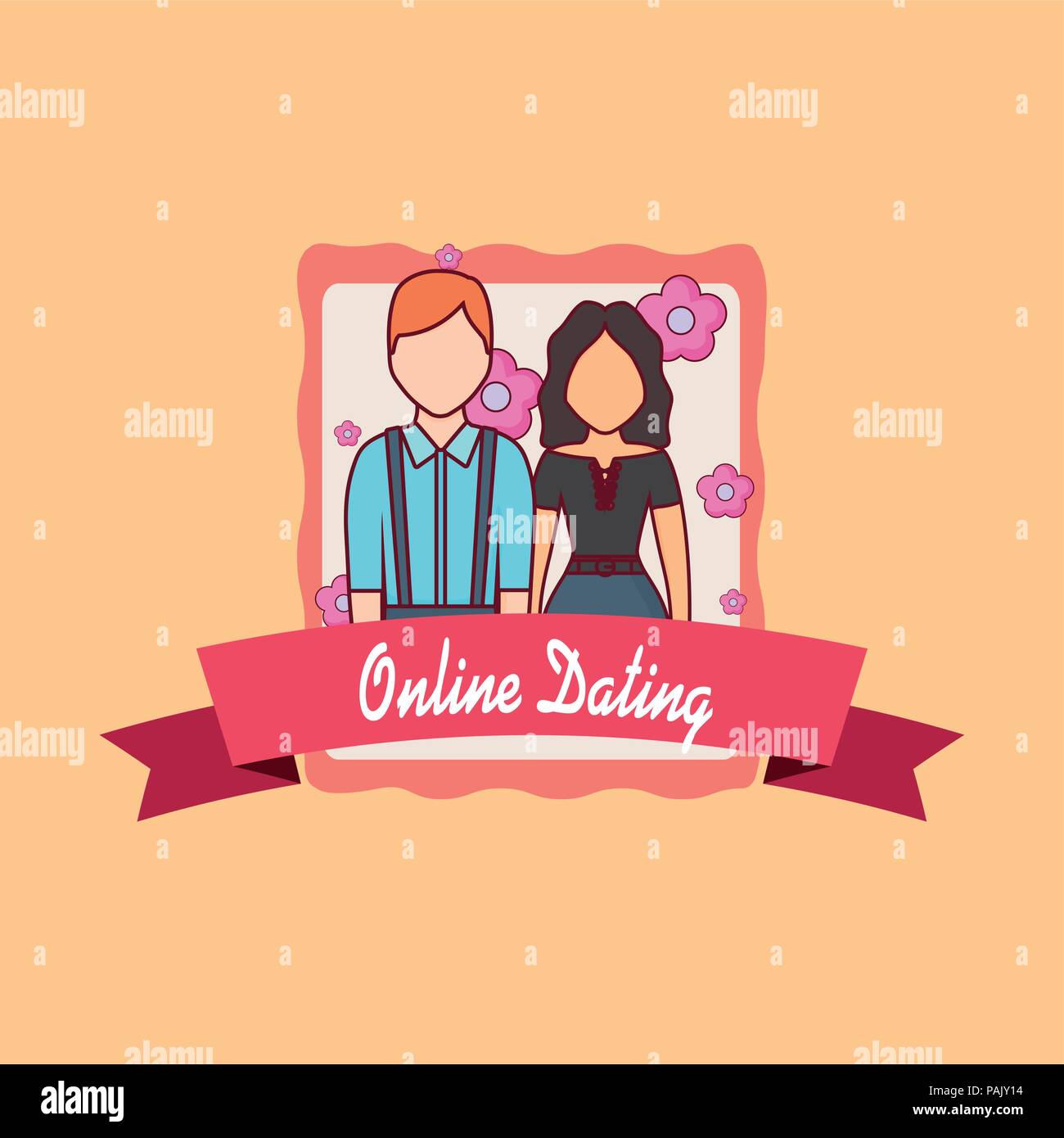 online dating emblem with avatar couple over background, colorful ...