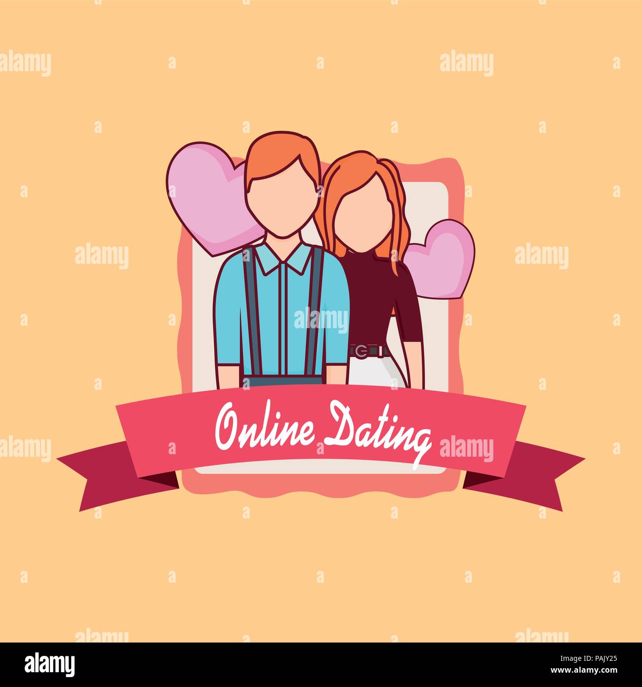 online dating emblem with avatar couple over background, colorful ...