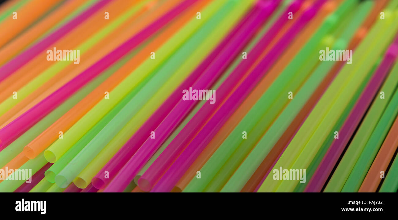 Closeup of mixed colorful plastic straws design as ecological nature ...