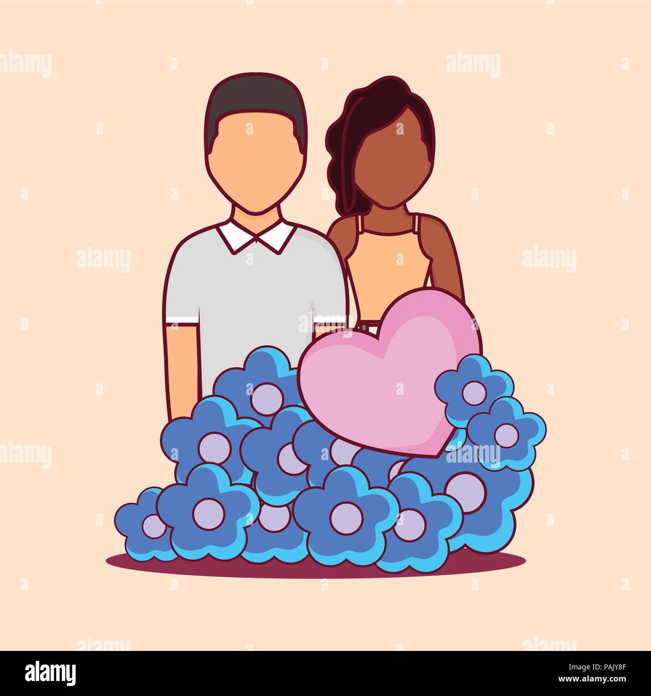 online dating design with avatar couple and hearts over background ...