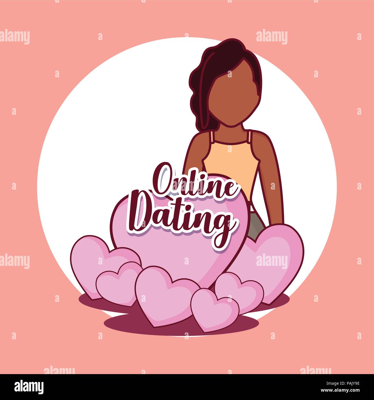 Online dating design with avatar woman and hearts over red background ...