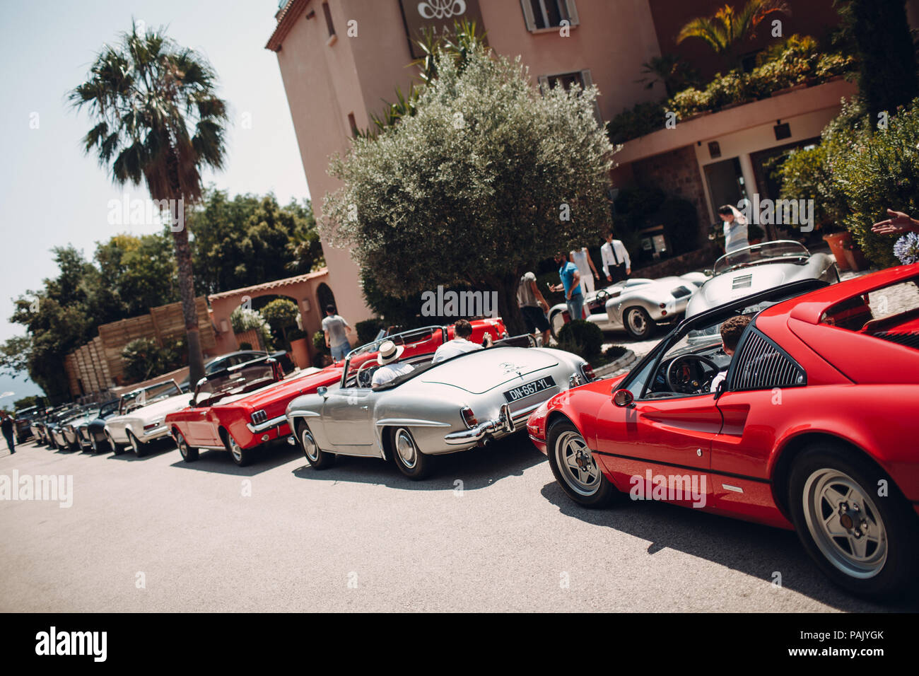 Retro car rally. French riviera. Nice - Cannes - Saint-Tropez Stock ...