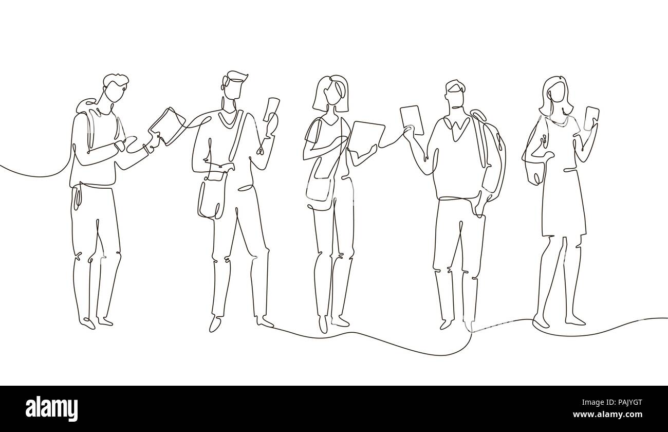 Students - one line design style illustration Stock Vector Image & Art ...